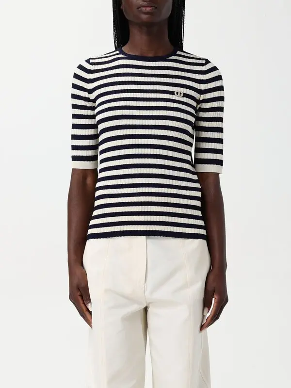 TWINSET Ribbed Striped Knit Top With Crew Neck