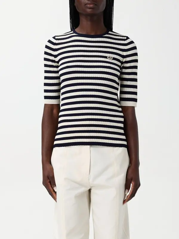 TWINSET Ribbed Striped Knit Top With Crew Neck