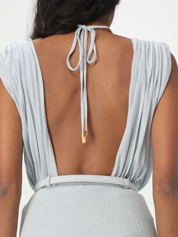 Elisabetta Franchi Pleated Maxi Dress With Halter Neck