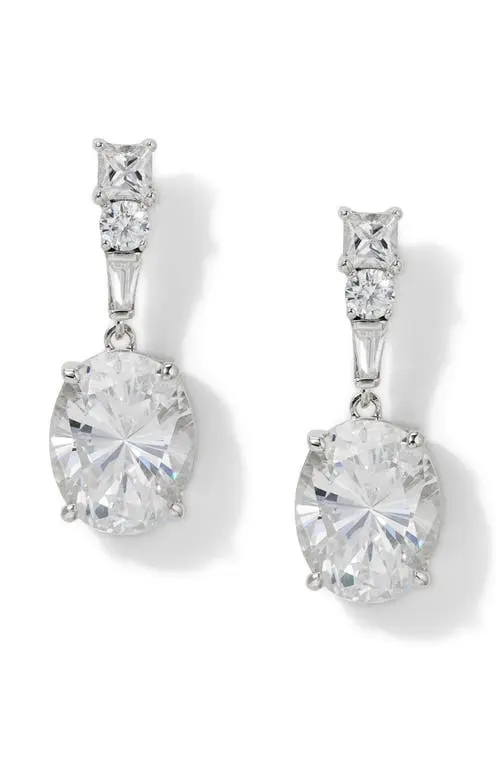 Nadri Delphine Oval Cubic Zirconia Drop Earrings - Rhodium