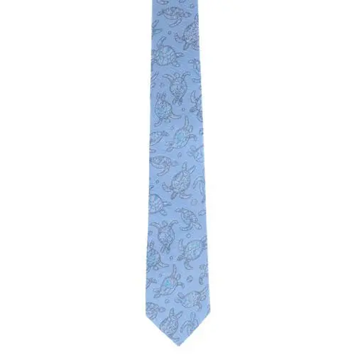 Trafalgar Morla Sea Turtle Linen Blend Novelty Necktie - Light Blue