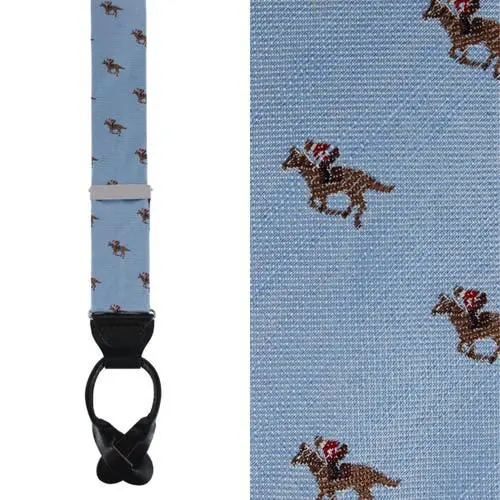 Trafalgar Down The Stretch Racehorse Linen Blend Button End Suspenders - Light Blue