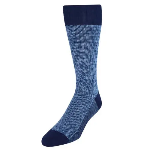 Trafalgar Horatio Cross Hatch Mercerized Cotton Socks - Navy With Sky Blue