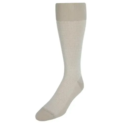 Trafalgar Horatio Cross Hatch Mercerized Cotton Socks - Tan With White