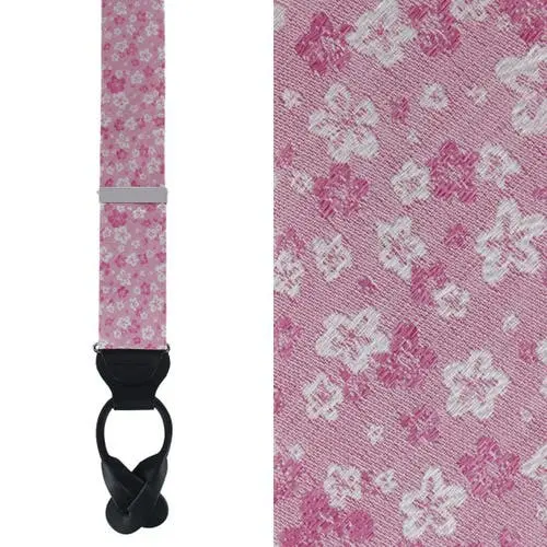 Trafalgar Hanami Cherry Blossom Linen Blend Button End Suspenders - Pink