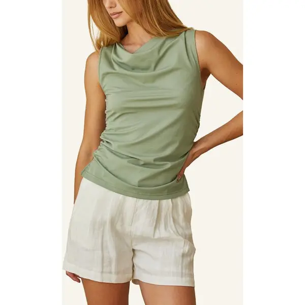 CRESCENT Shirred Knit Top - Eucalyptus