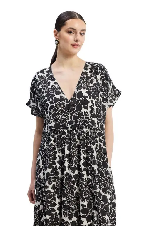 princess polly baby blue dress Black Floral V Neck Short Sleeve Smocked Maxi Dress