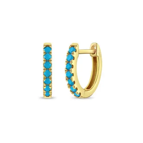 IN SEASON JEWELRY Gold-plated Huggie Hoop Earrings With Turquoise - Aqua Blue