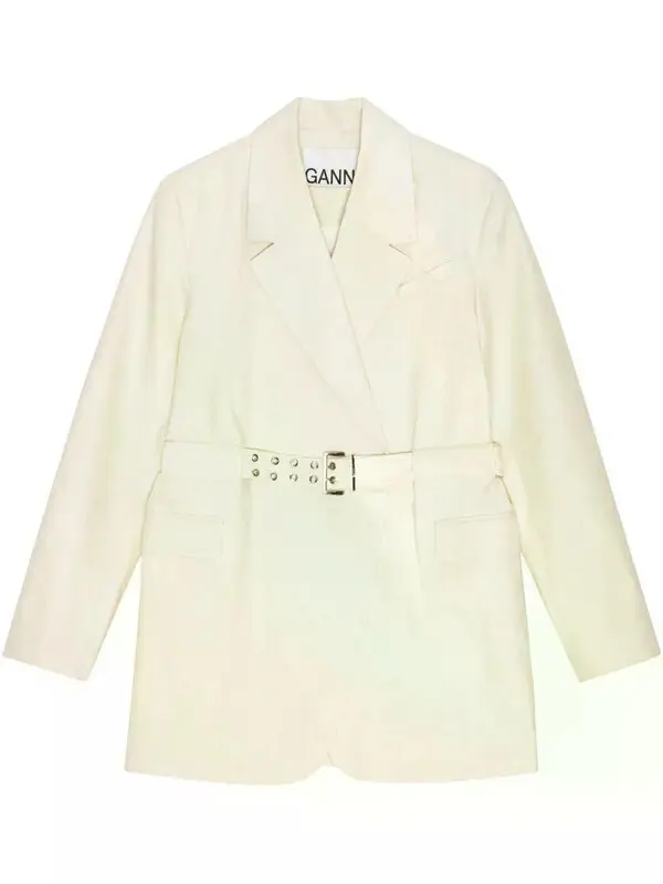 GANNI Belted Blazer - Neutrals