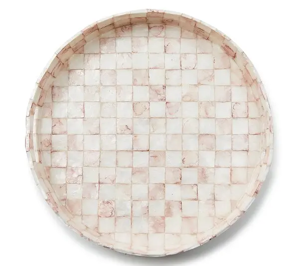 MACKENZIE-CHILDS Rosy Check Capiz Round Tray