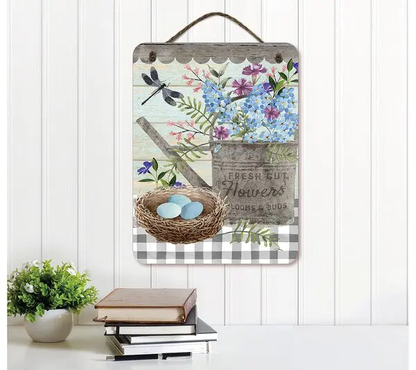 COURTSIDE MARKET Watering Can Blue Flower 12x16 Artboard With - One-color