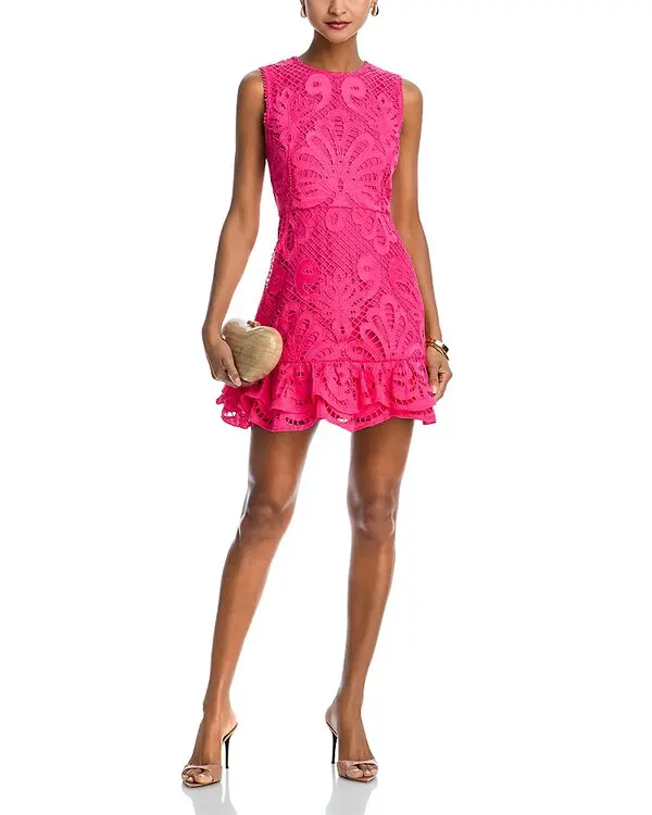 Aqua Lace Flounce Sleeveless Dress - Hyper Pink