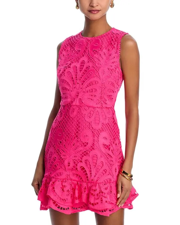 Aqua Lace Flounce Sleeveless Dress - Hyper Pink