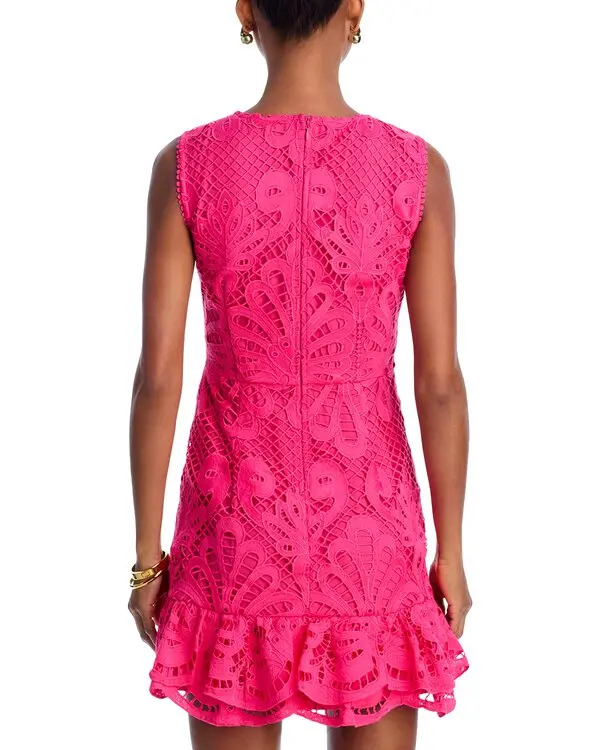 Aqua Lace Flounce Sleeveless Dress - Hyper Pink