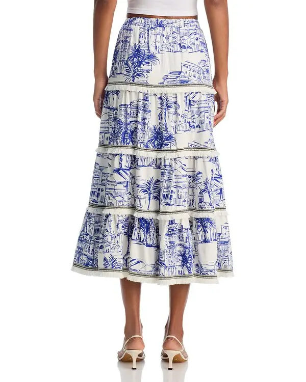 Aqua City Palm Toile Fringe Skirt