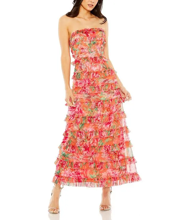 Mac Duggal Strapless Ruffle Dress - Orange Multi