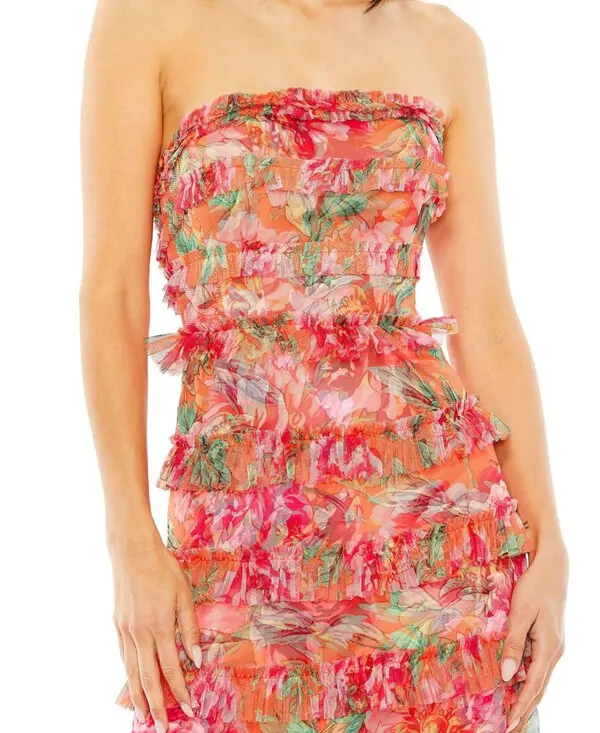 Mac Duggal Strapless Ruffle Dress - Orange Multi
