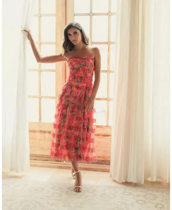 Mac Duggal Strapless Ruffle Dress - Orange Multi