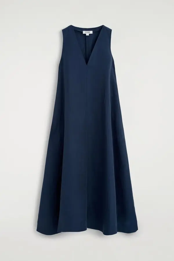 Cos A-line Linen-blend Maxi Dress - Navy