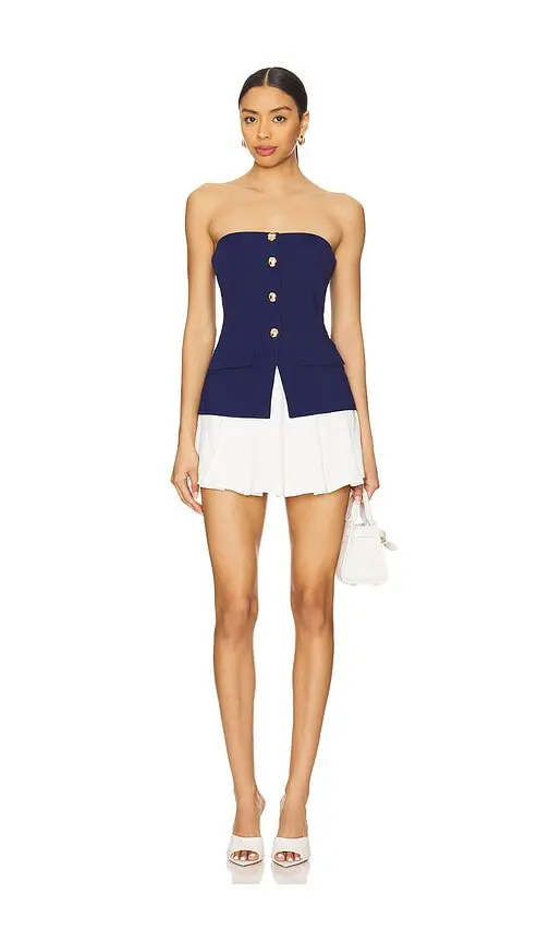 Amanda Uprichard Kourt Skort Romper - Navy & Ivory
