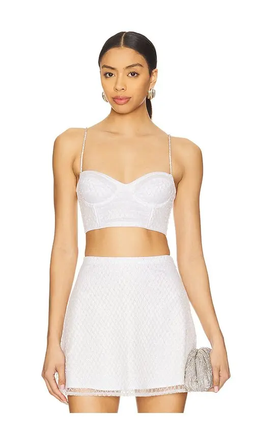 For Love & Lemons Glitter Grid Bustier Top - White