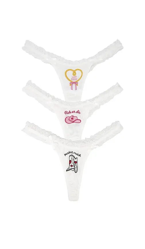For Love & Lemons Bachelorette Thong Panty Pack Of 3 - White