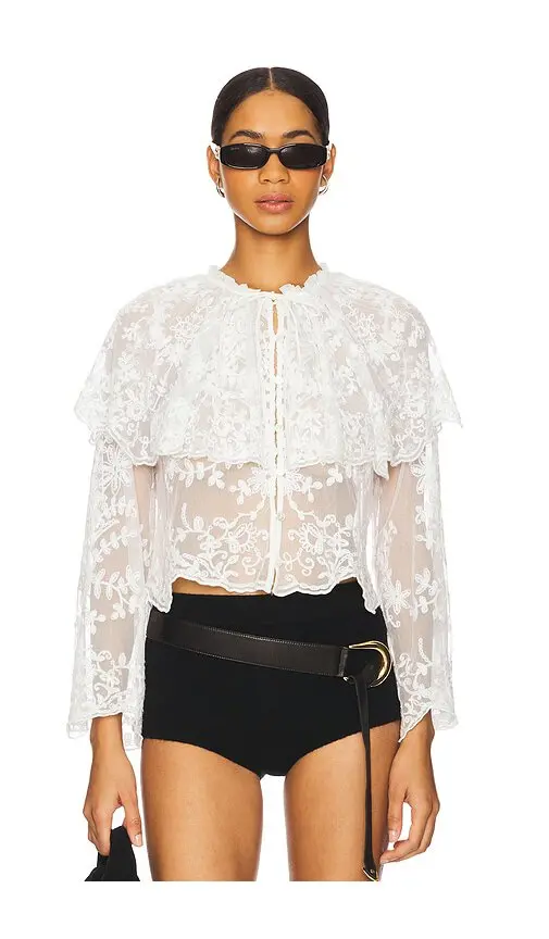 Sea Marja Embroidery Capelet Blouse - Pearl