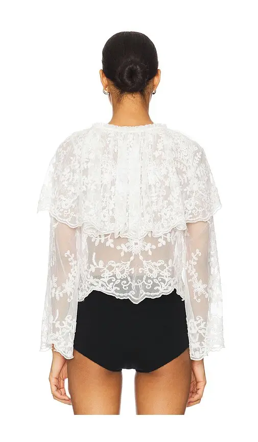 Sea Marja Embroidery Capelet Blouse - Pearl