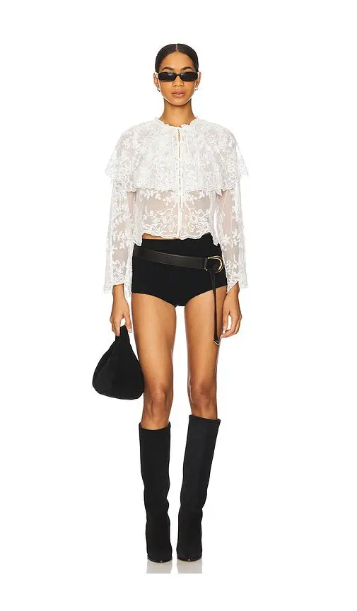 Sea Marja Embroidery Capelet Blouse - Pearl