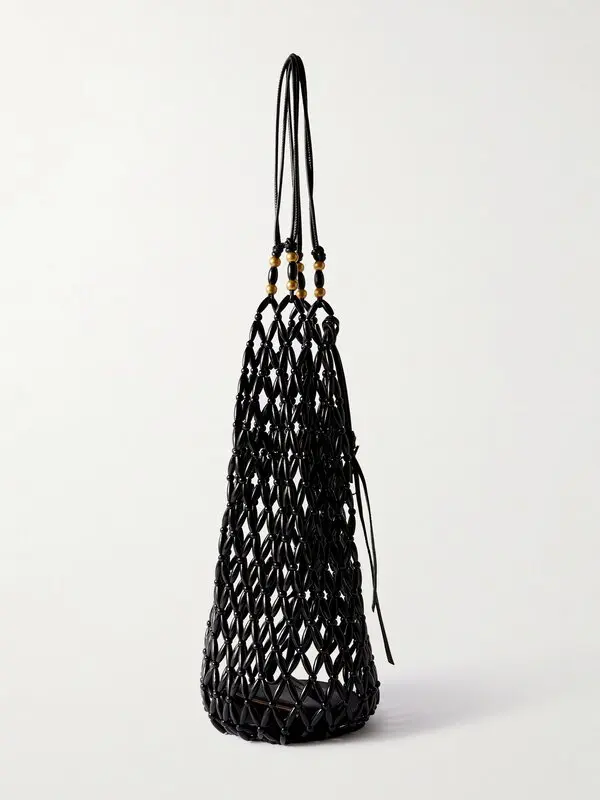 Saint Laurent Leather-trimmed Beaded Tote - Black