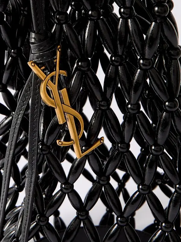 Saint Laurent Leather-trimmed Beaded Tote - Black