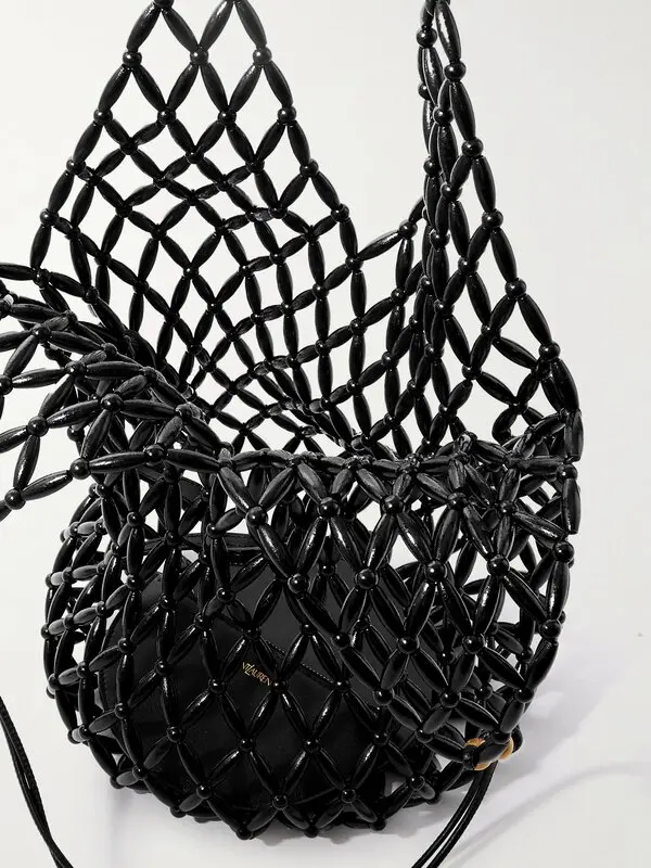 Saint Laurent Leather-trimmed Beaded Tote - Black