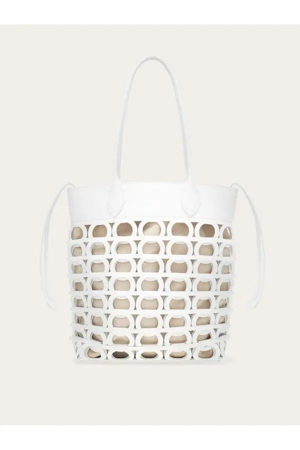 FERRAGAMO Gancini Tote Bag M - White