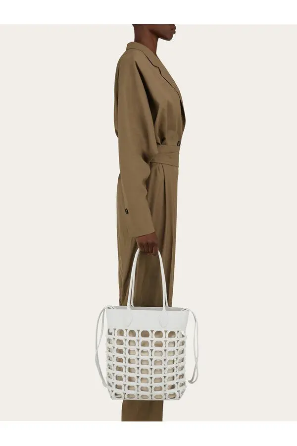 FERRAGAMO Gancini Tote Bag M - White