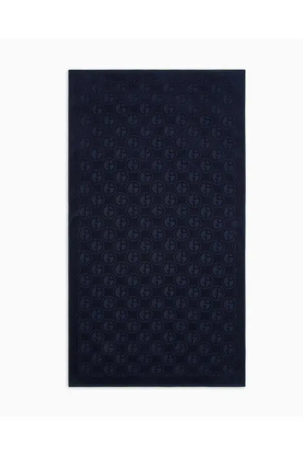 Giorgio Armani Beach Towel In Monogram Terry Cotton - Blue