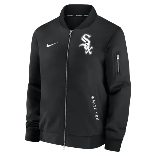 Nike Chicago White Sox Authentic Collection Dugout Mlb Full-zip Bomber Jacket - Black