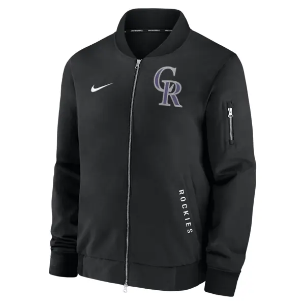 Nike Colorado Rockies Authentic Collection Mlb Full-zip Bomber Jacket - Black