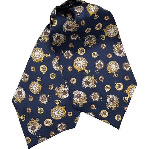 ELIZABETTA Gilded Keeper Silk Ascot Cravat Tie - Navy