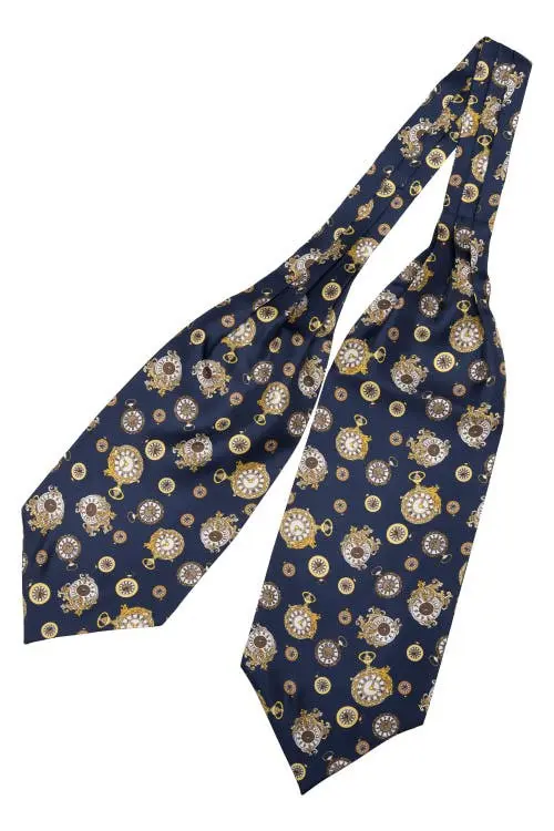 ELIZABETTA Gilded Keeper Silk Ascot Cravat Tie - Navy