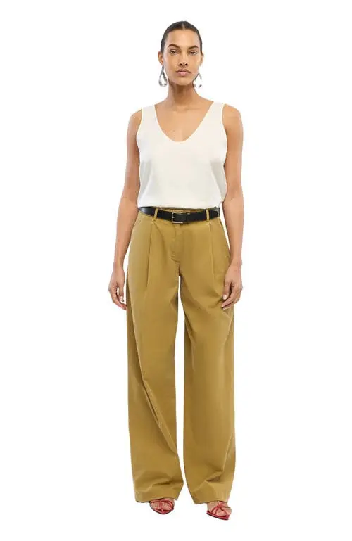 Another Tomorrow Relaxed Wide-leg Trousers - Thyme