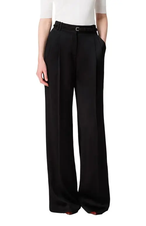 Another Tomorrow Satin Pleated Trousers - Black