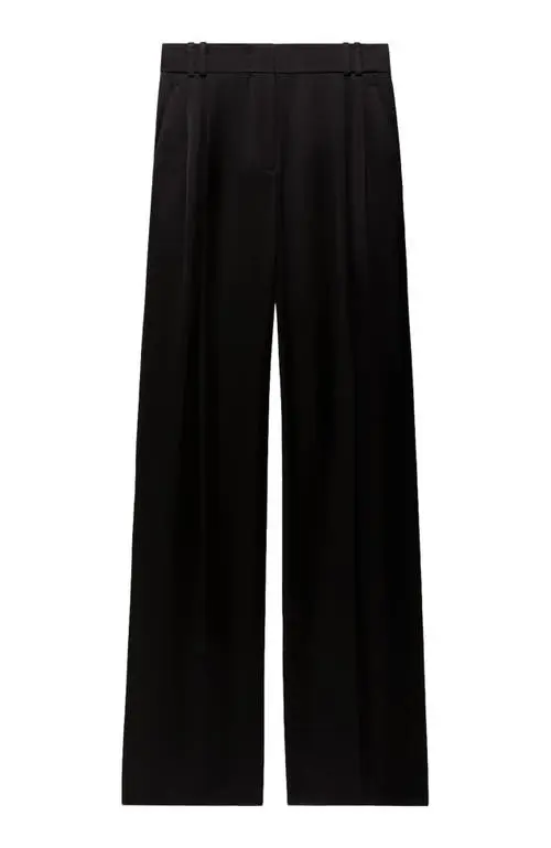 Another Tomorrow Satin Pleated Trousers - Black
