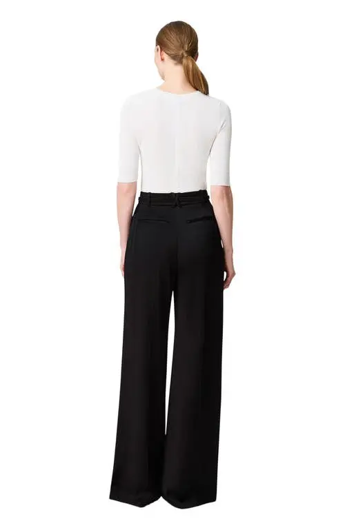 Another Tomorrow Satin Pleated Trousers - Black