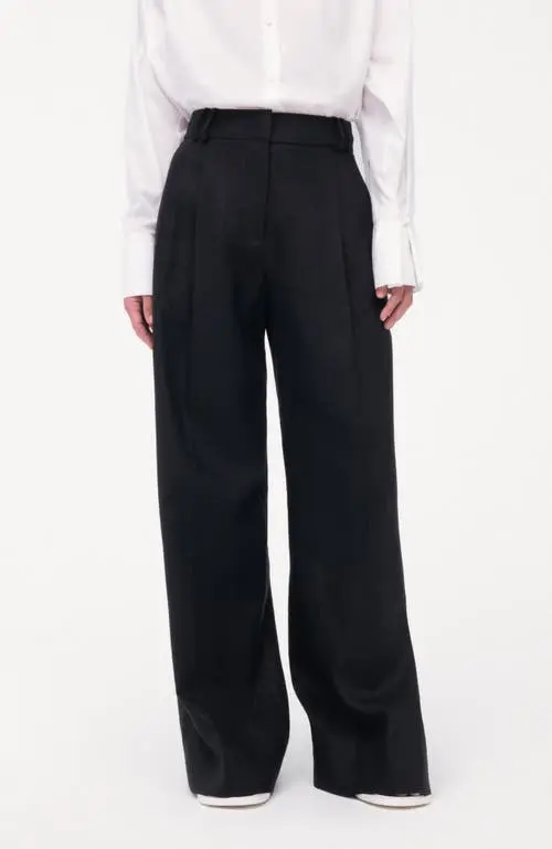 Another Tomorrow Pleated Wide Leg Trousers - Black
