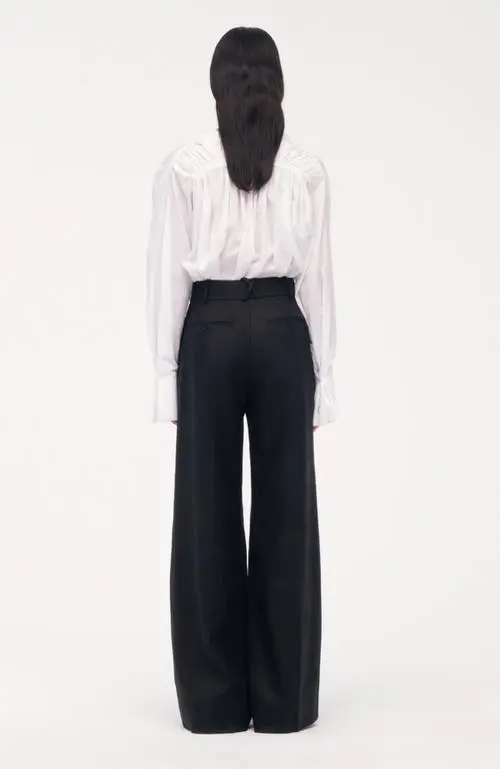 Another Tomorrow Pleated Wide Leg Trousers - Black