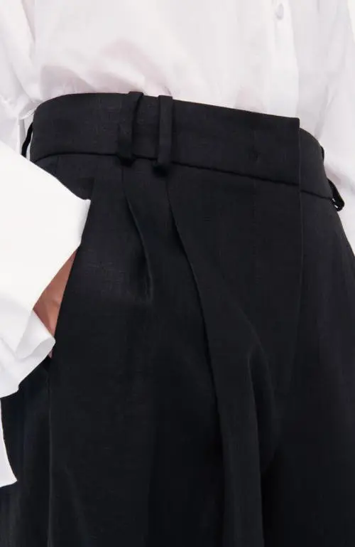 Another Tomorrow Pleated Wide Leg Trousers - Black