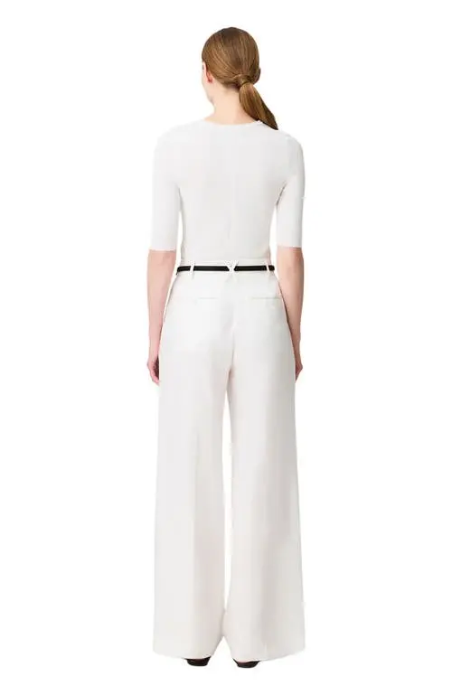 Another Tomorrow Pleated Wide Leg Trousers - White