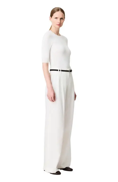 Another Tomorrow Pleated Wide Leg Trousers - White