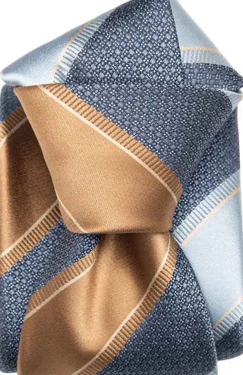 ELIZABETTA Extra Long Silk Jacquard Neck Tie - Blue And Copper