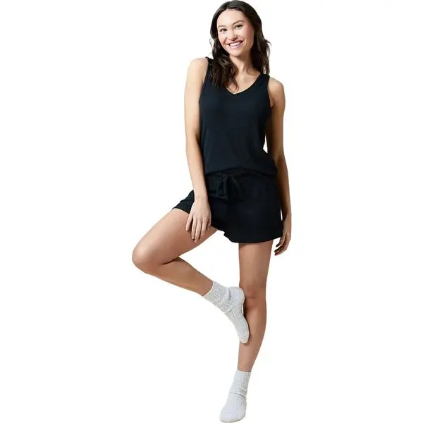 SOFTIES Rib Dream Double V-neck Short Set - Black